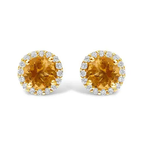 HAUS OF BRILLIANCE 10k Gold Gemstone And Diamond Halo Stud Earrings - Yellow | Orange Citrine
